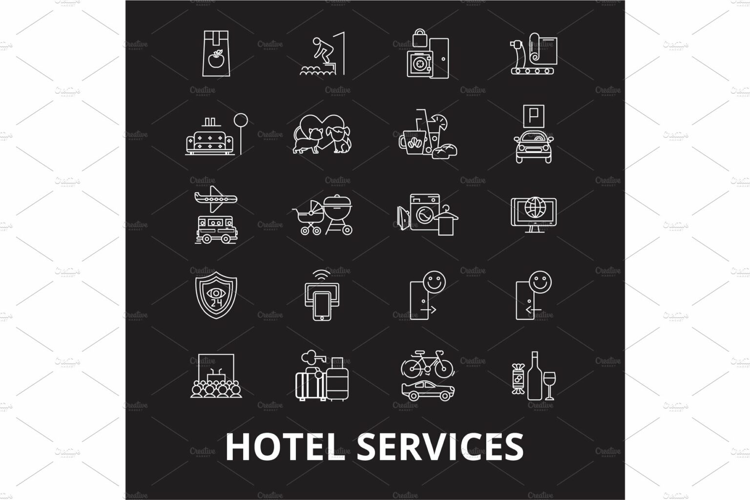 Hotel services editable line icons – MasterBundles