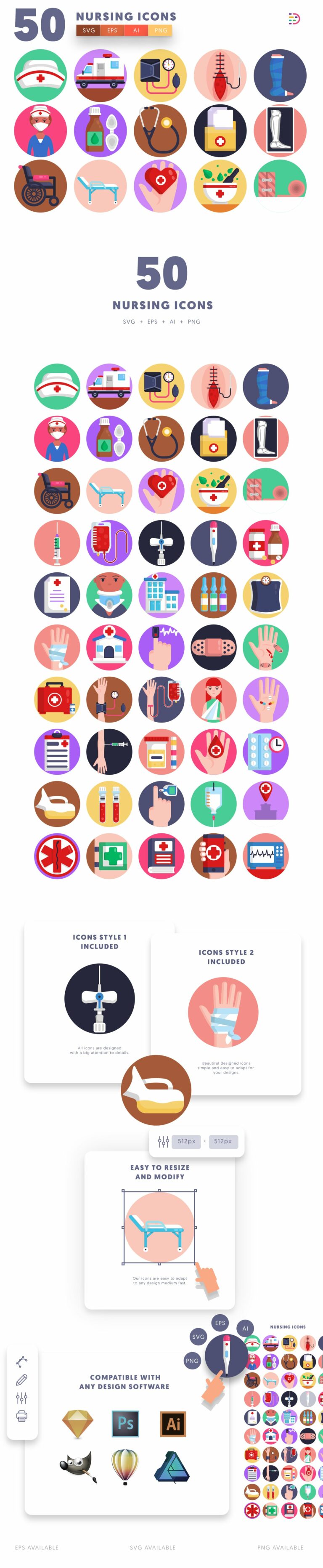 50 Nursing Icons – MasterBundles