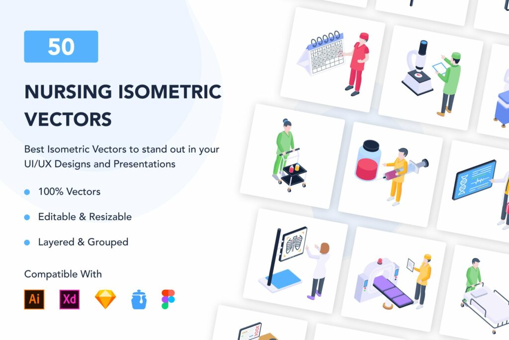 50 Isometric Nursing Vectors – MasterBundles