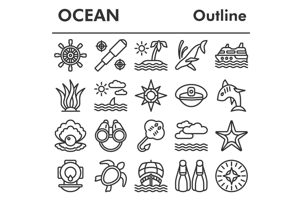 Set, ocean icons set - MasterBundles