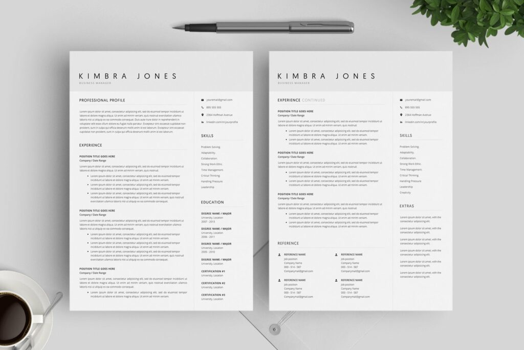 Resume Template / 4 Pages CV – MasterBundles