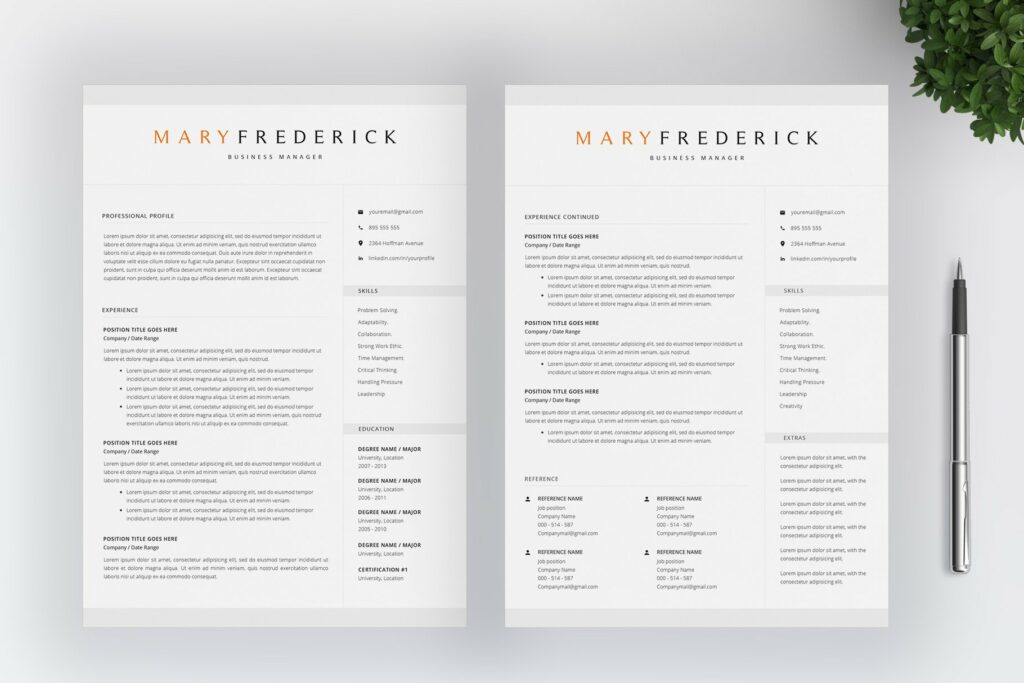 Elegant Resume Template / 4 Pages – MasterBundles