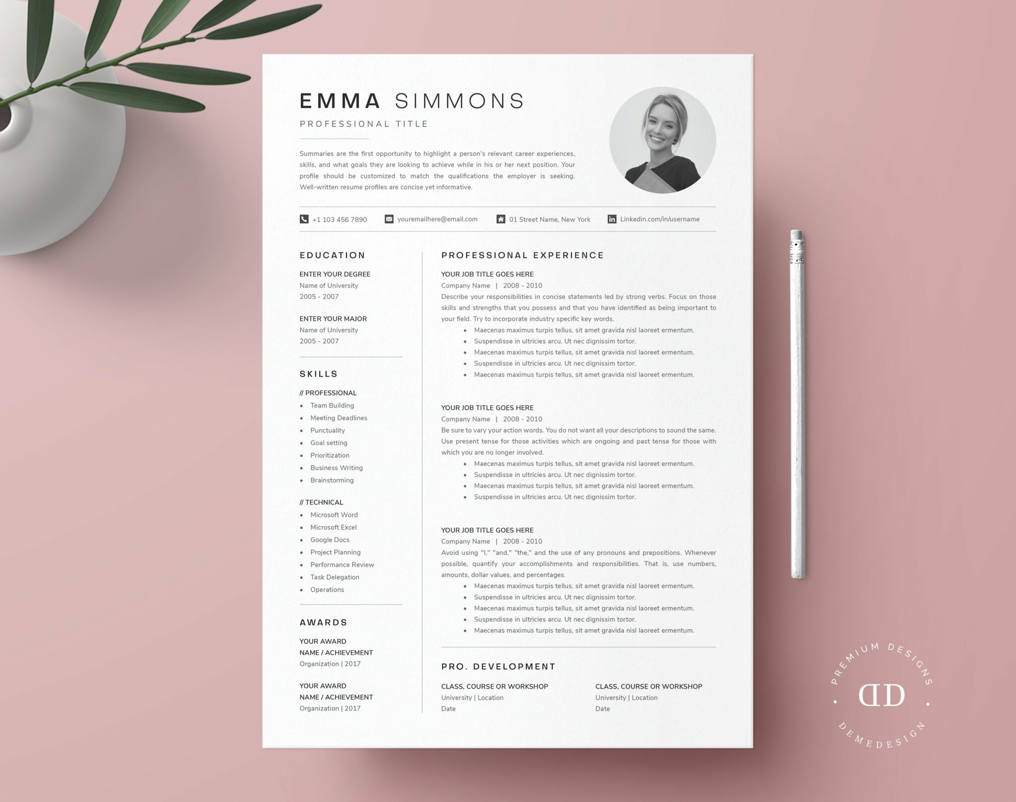 Compact One Page Resume Template Kit – MasterBundles