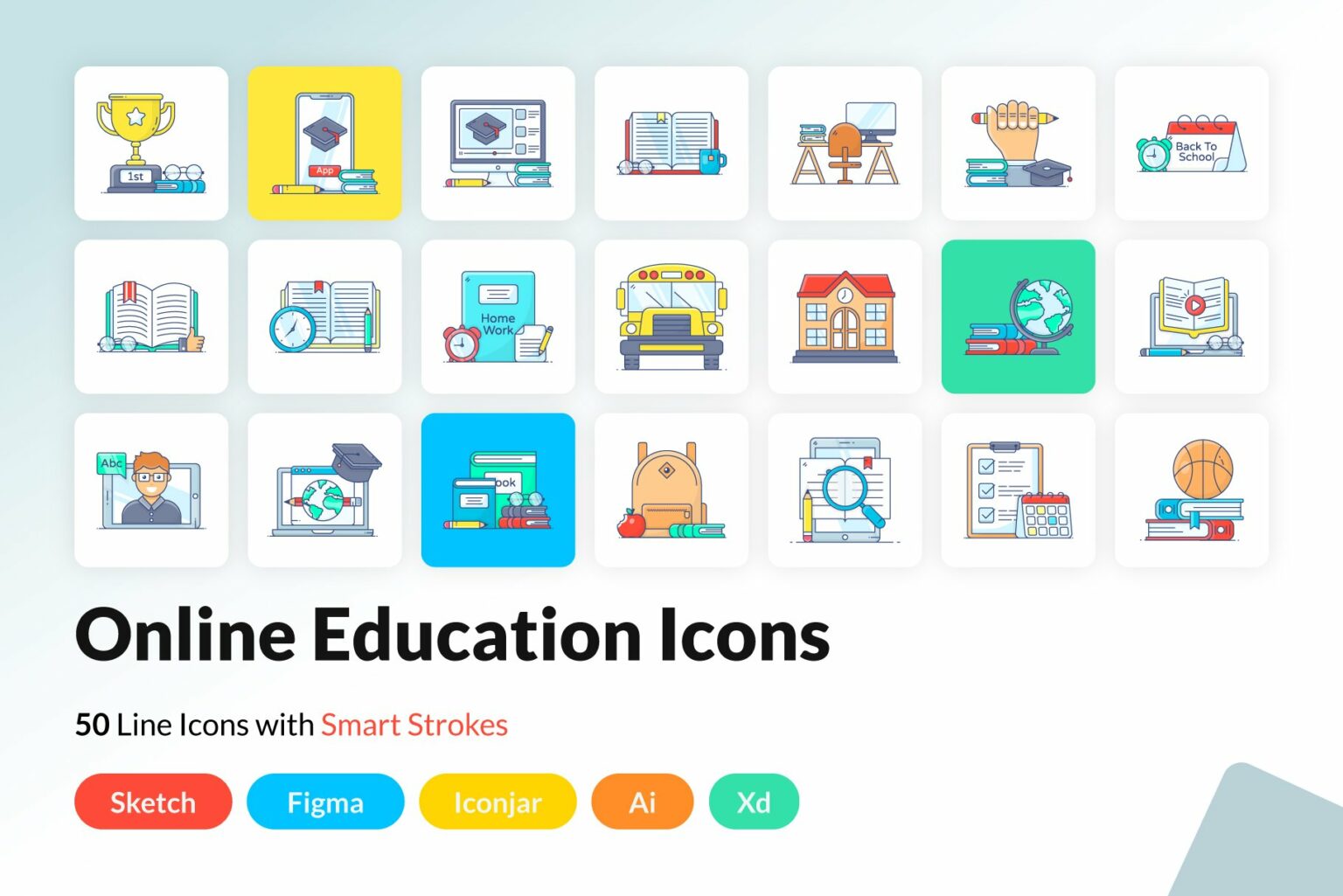 Education Flat Outline Icons – MasterBundles