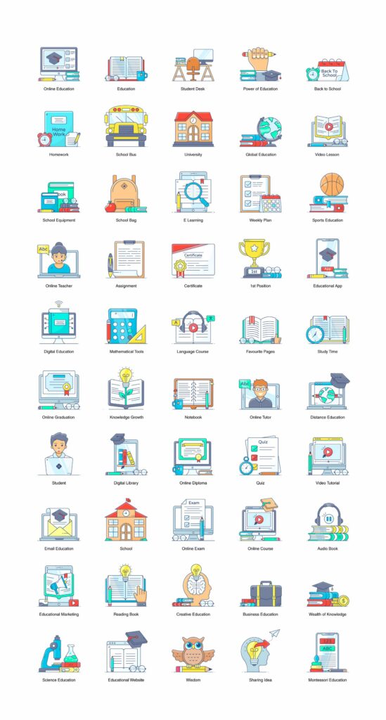 Education Flat Outline Icons – MasterBundles