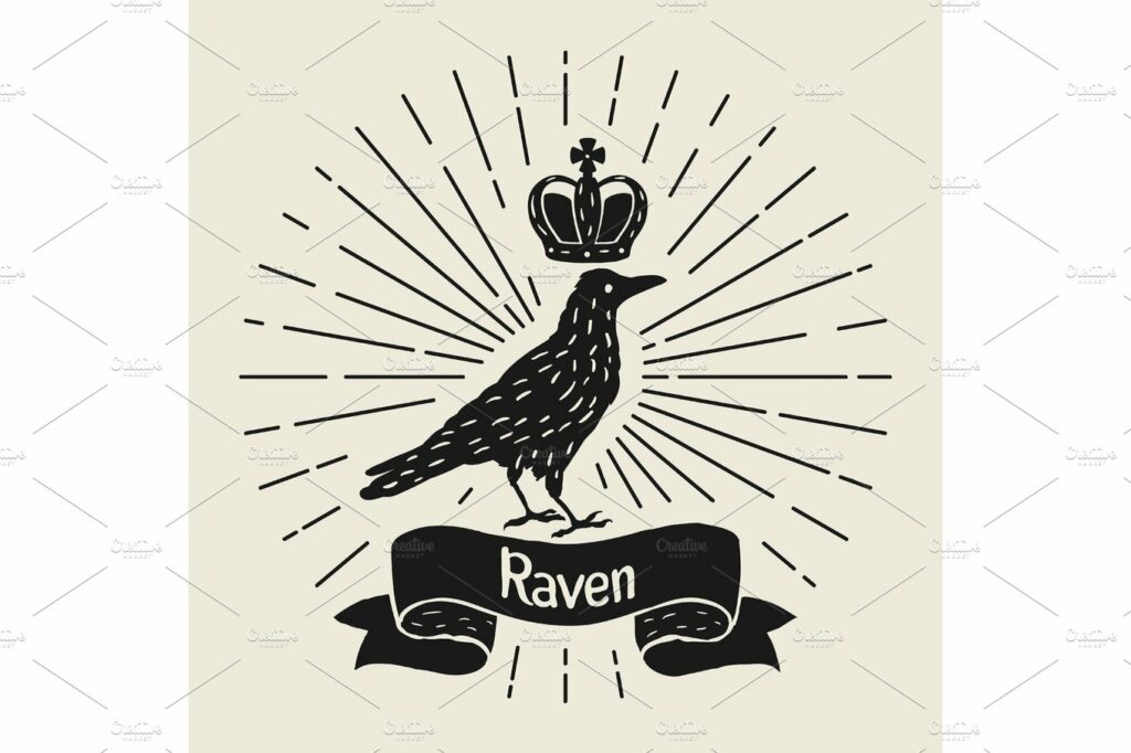 Background with black raven. Hand drawn inky bird and crown – MasterBundles