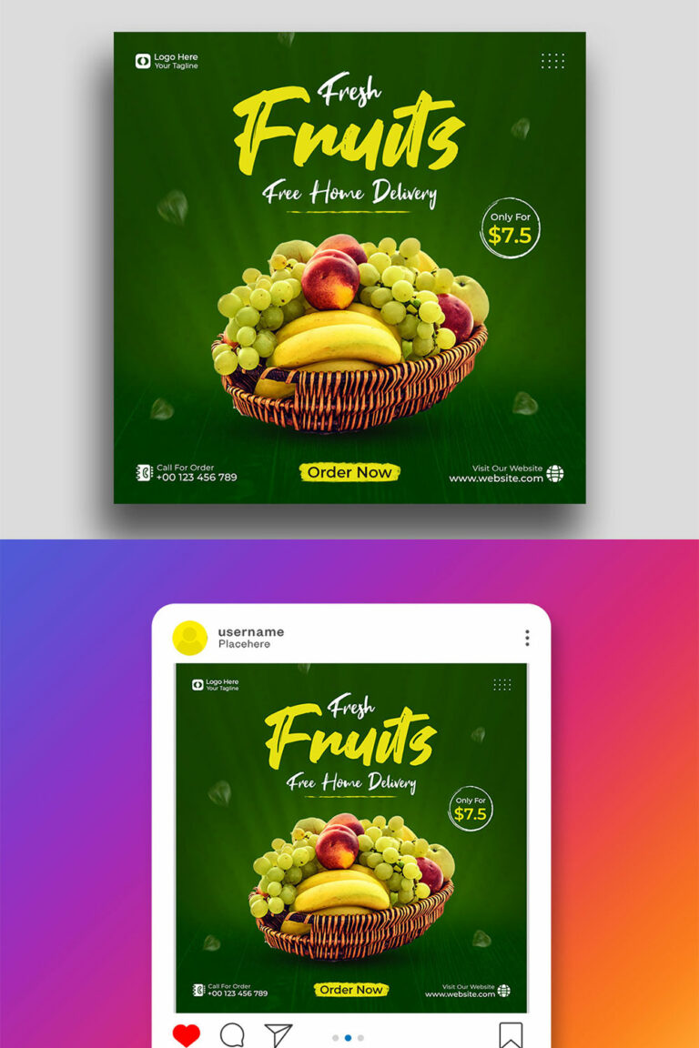 Supermarket fresh vegetable and fruits sale social media post template ...