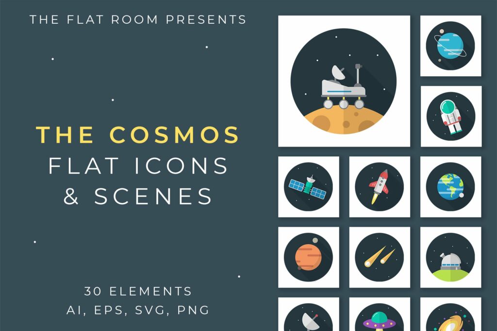The Cosmos Flat Icon Set – MasterBundles