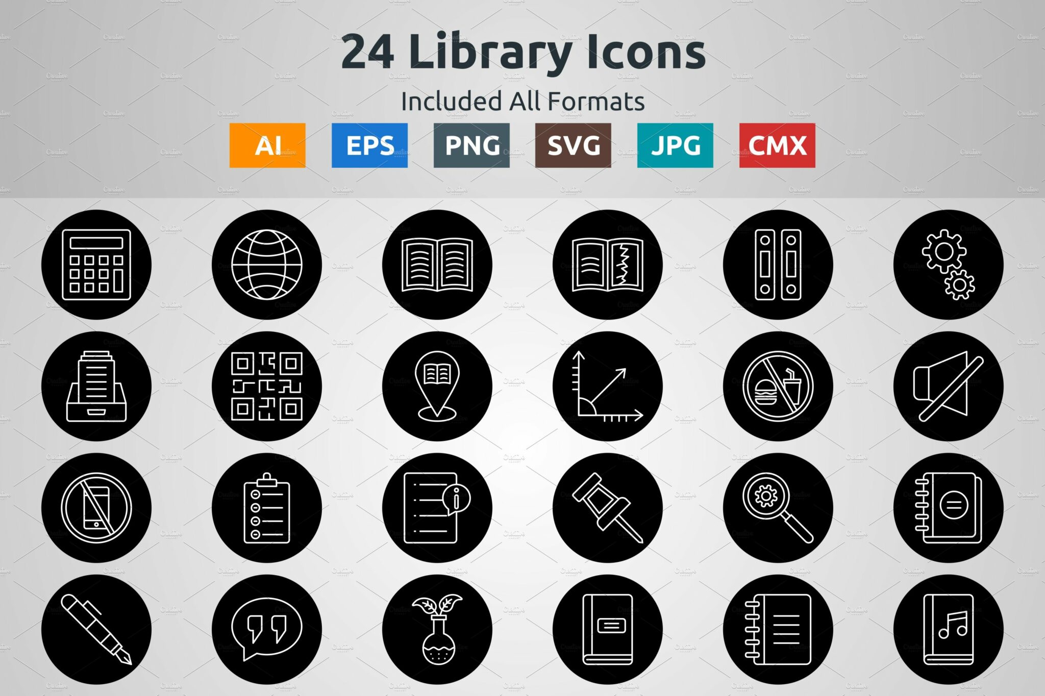 Line Circle Inverted Library Icons – MasterBundles