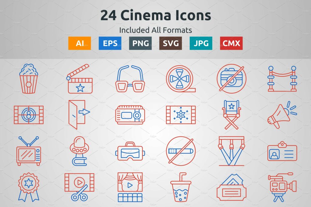 Line Two Color Cinema Icons – MasterBundles