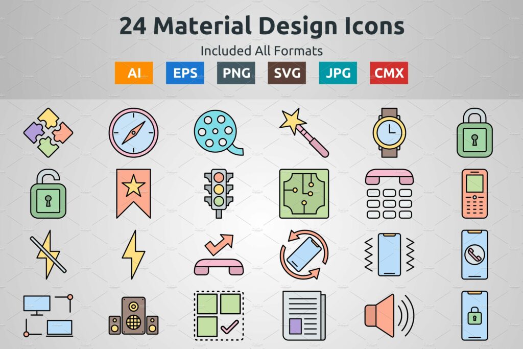 Line Filled Icons of Material Design – MasterBundles