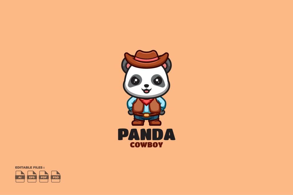 Cowboy Panda Cute Mascot Logo – MasterBundles