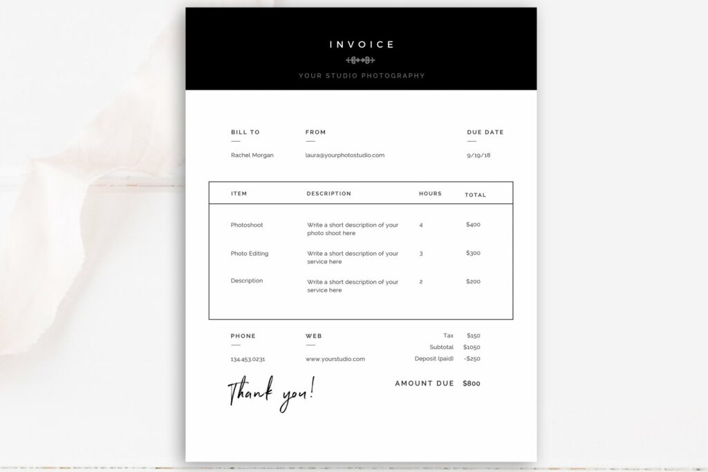 Photographer Invoice Template – MasterBundles