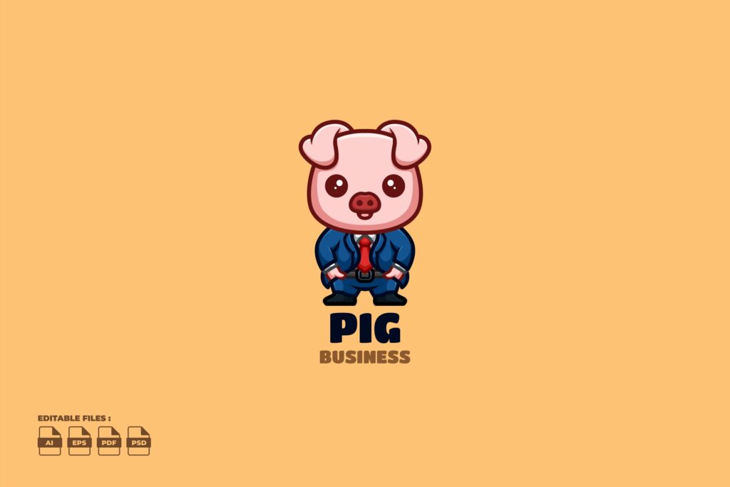 Business Pig Cute Mascot Logo – MasterBundles