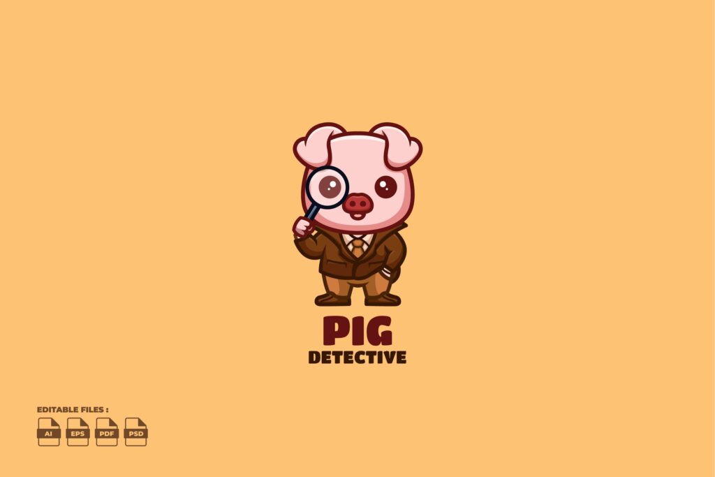 Detective Pig Cute Mascot Logo – MasterBundles