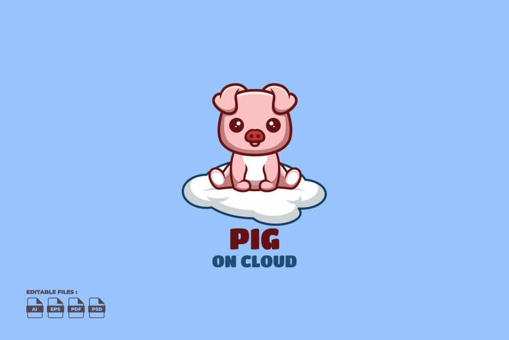 On Cloud Pig Cute Mascot Logo – MasterBundles