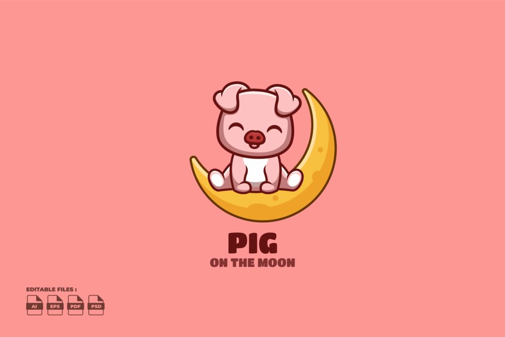On The Moon Pig Cute Mascot Logo – MasterBundles