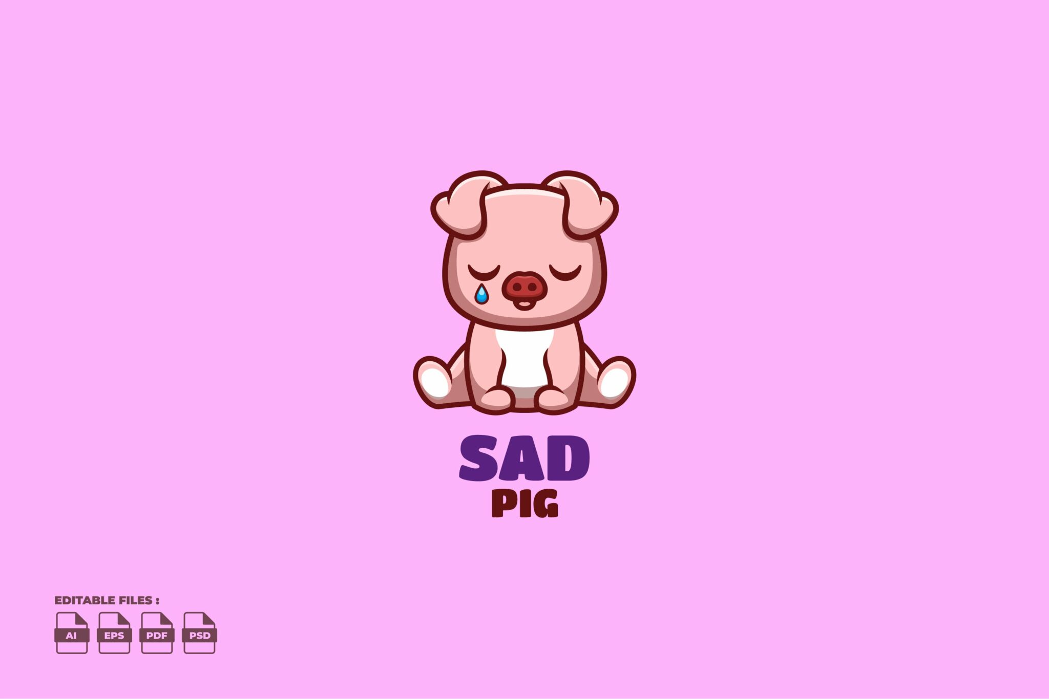 Sad Pig Cute Mascot Logo – MasterBundles