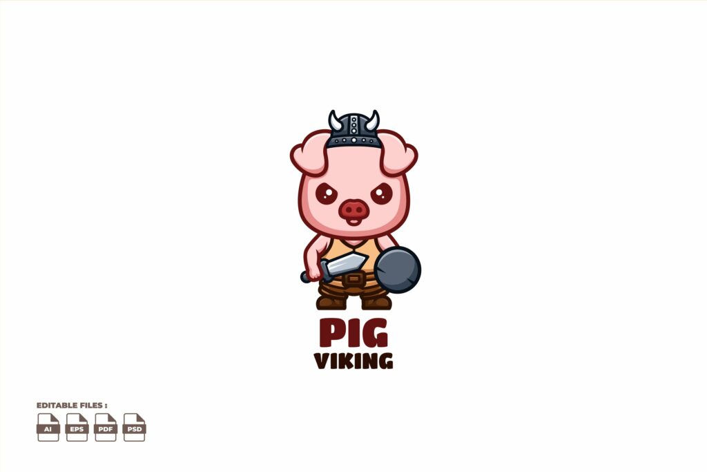Viking Pig Cute Mascot Logo – MasterBundles