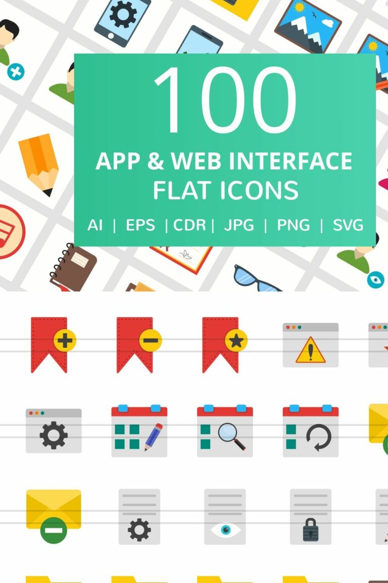 100 App & Web Interface Flat Icons – MasterBundles