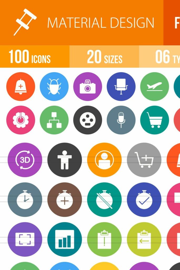 100 Material Design Flat Round Icons – MasterBundles