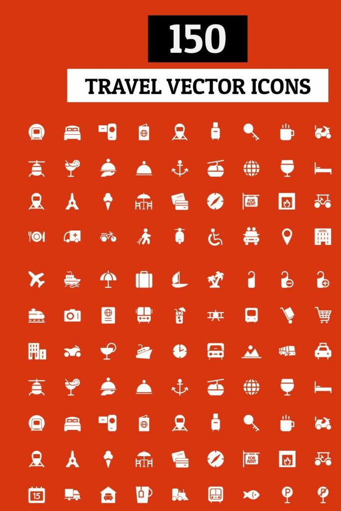 150 Travel Vector Icons – MasterBundles
