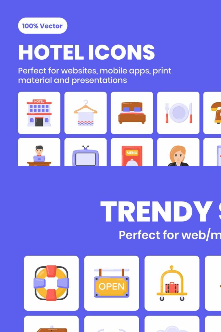 160 Hotel Flat vector Icons – MasterBundles