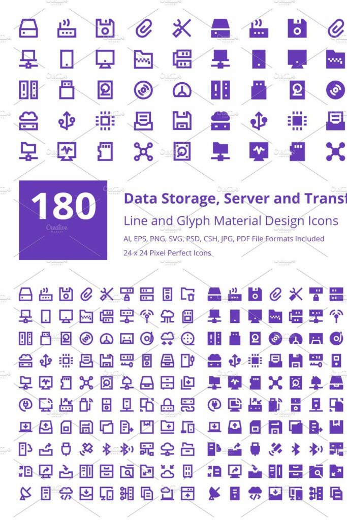 180 Data Storage Material Icons – MasterBundles
