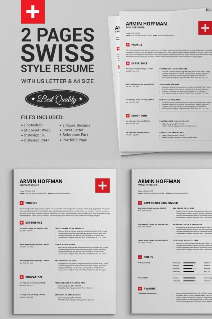 2 Pages Swiss Resume | Extended Pack – MasterBundles