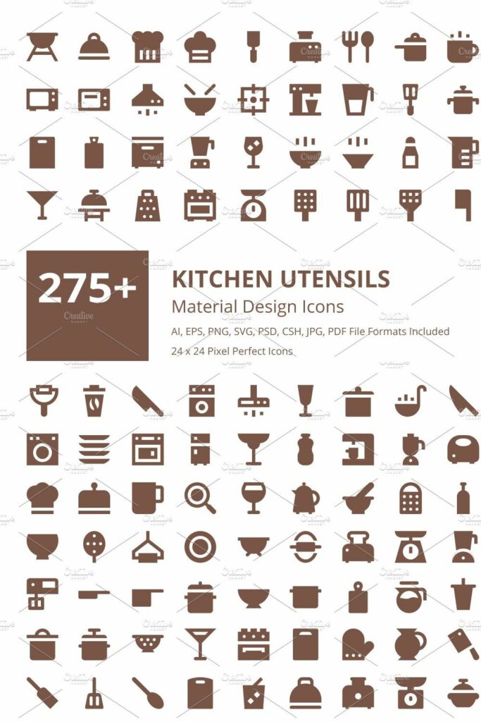 275+ Kitchen Utensils Material Icons – MasterBundles