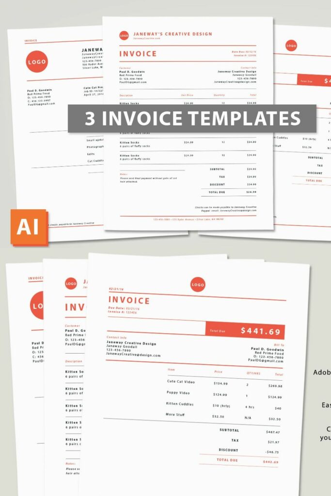 3 Illustrator Invoice Templates – MasterBundles