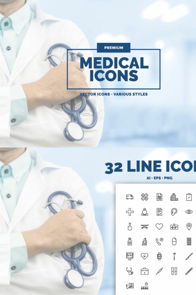 32 Medical Icons in 3 styles – MasterBundles