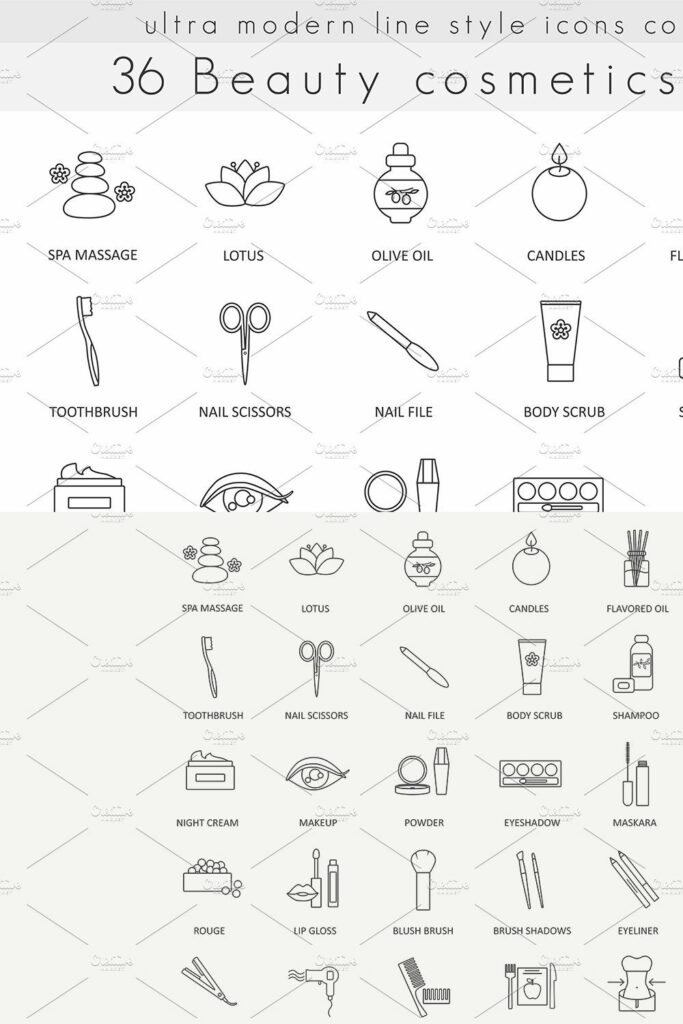 36 Beauty Cosmetics line icons set. – MasterBundles