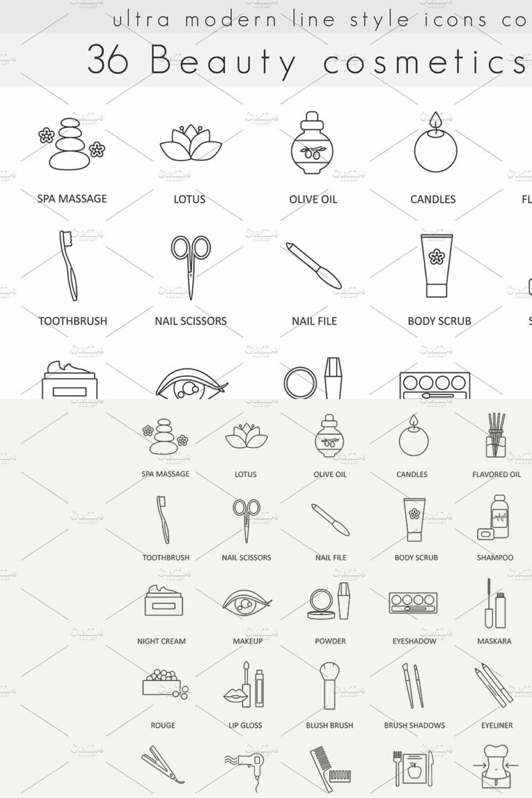 36 Beauty Cosmetics line icons set. – MasterBundles