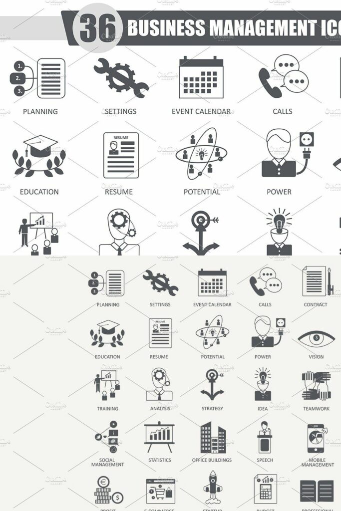 36 Business management black icons – MasterBundles