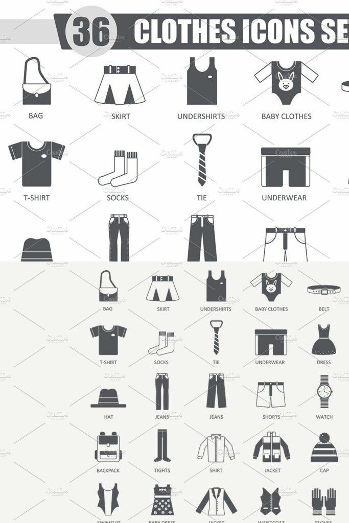 36 Clothes black icons set. – MasterBundles