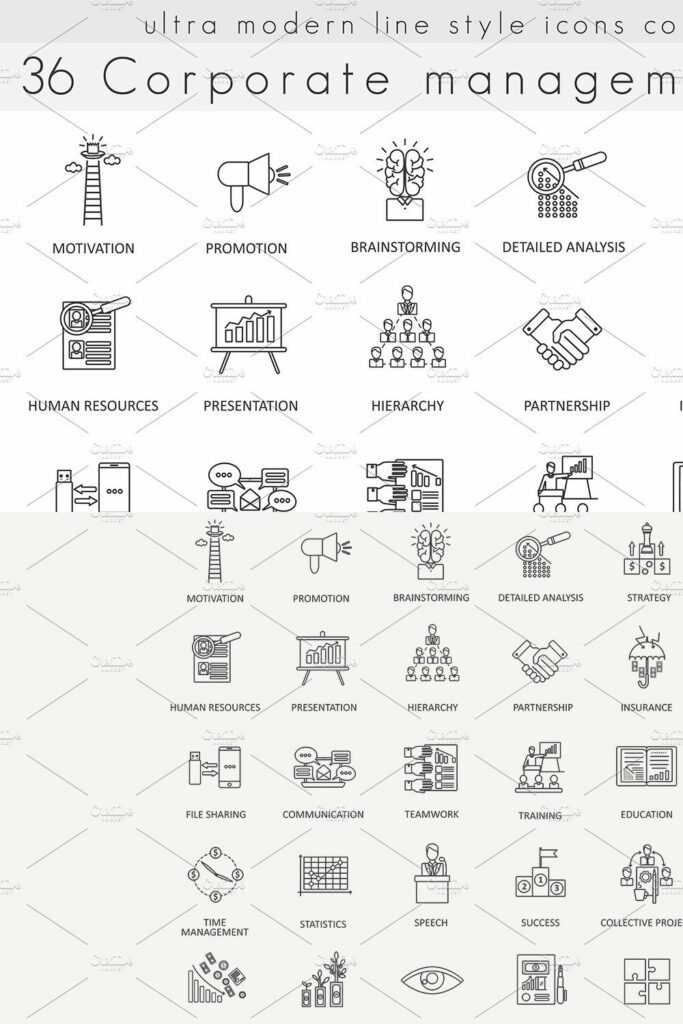 36 Corporate management line icons. – MasterBundles
