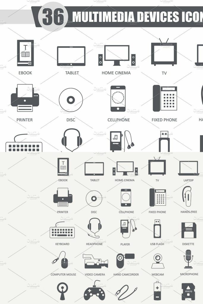 36 Multimedia Devices black icons – MasterBundles