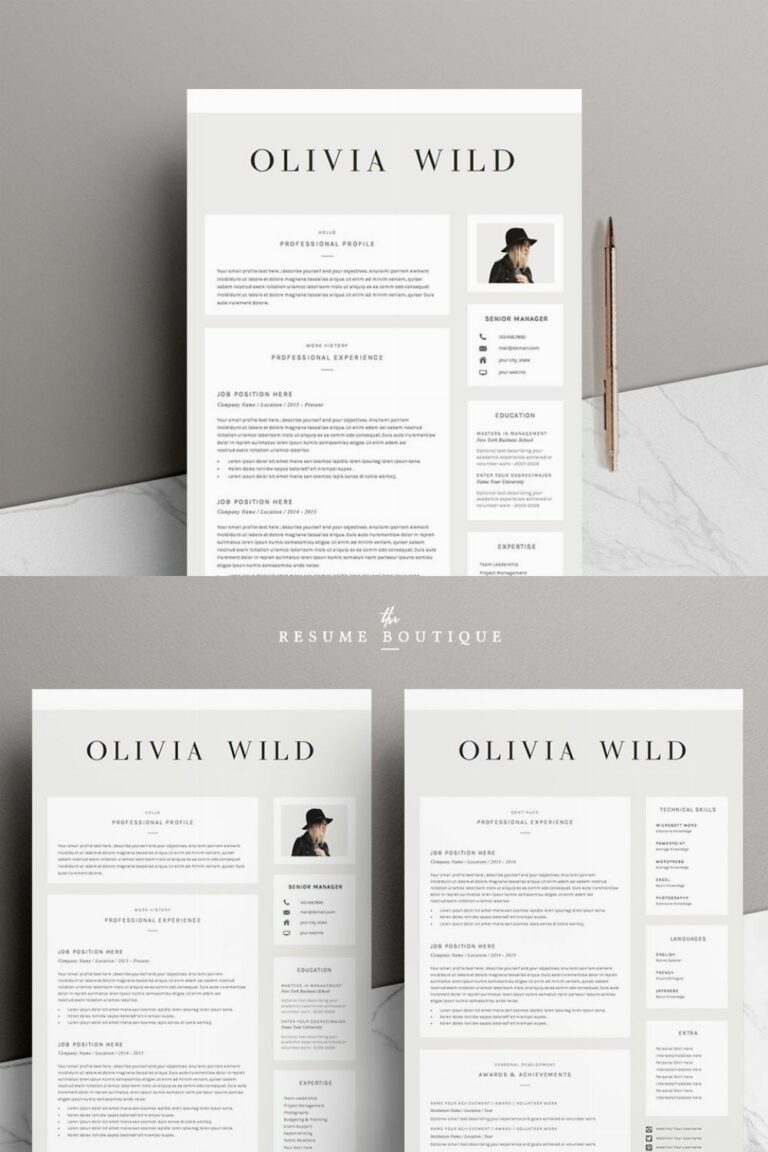 5 page Resume Template | Ultra Chic – MasterBundles