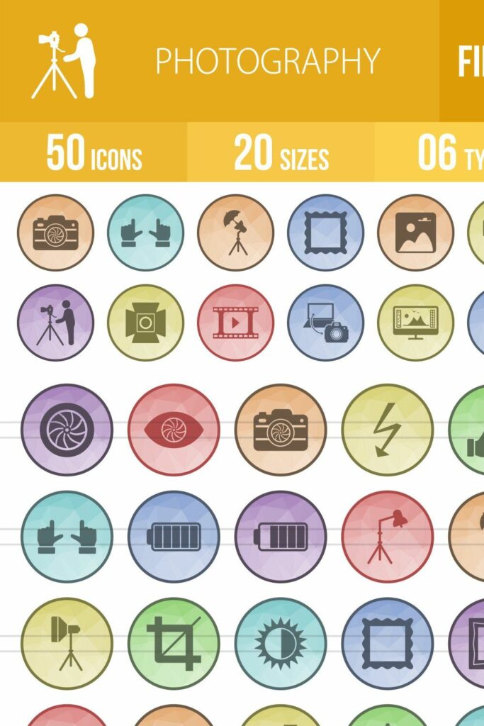 50 Photography Low Poly B/G Icons – MasterBundles