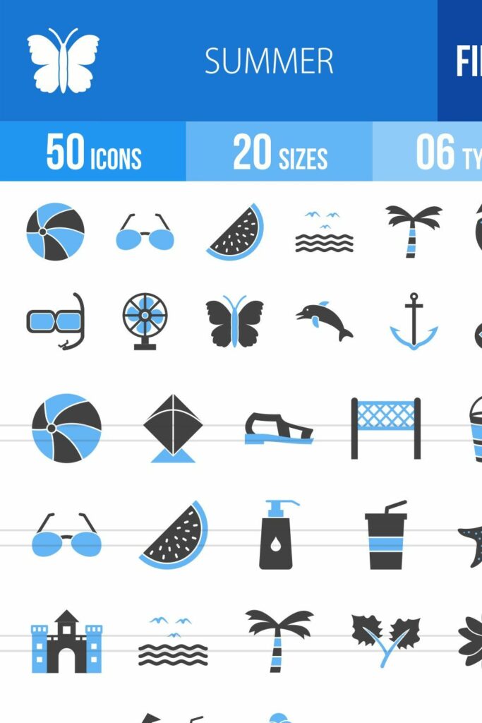 50 Summer Blue & Black Icons – MasterBundles