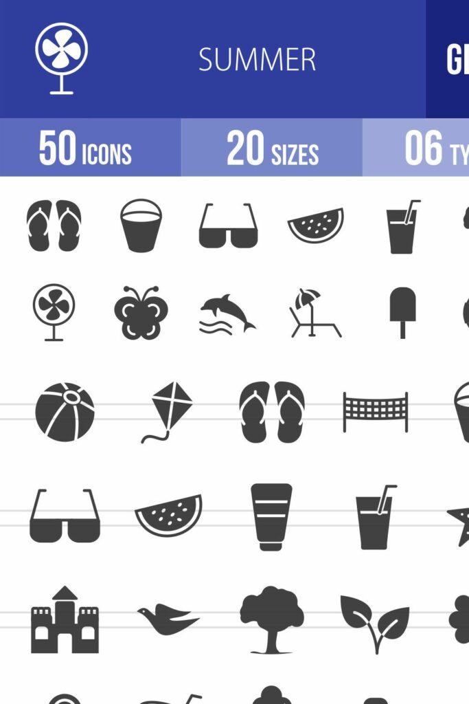 50 Summer Glyph Icons – MasterBundles
