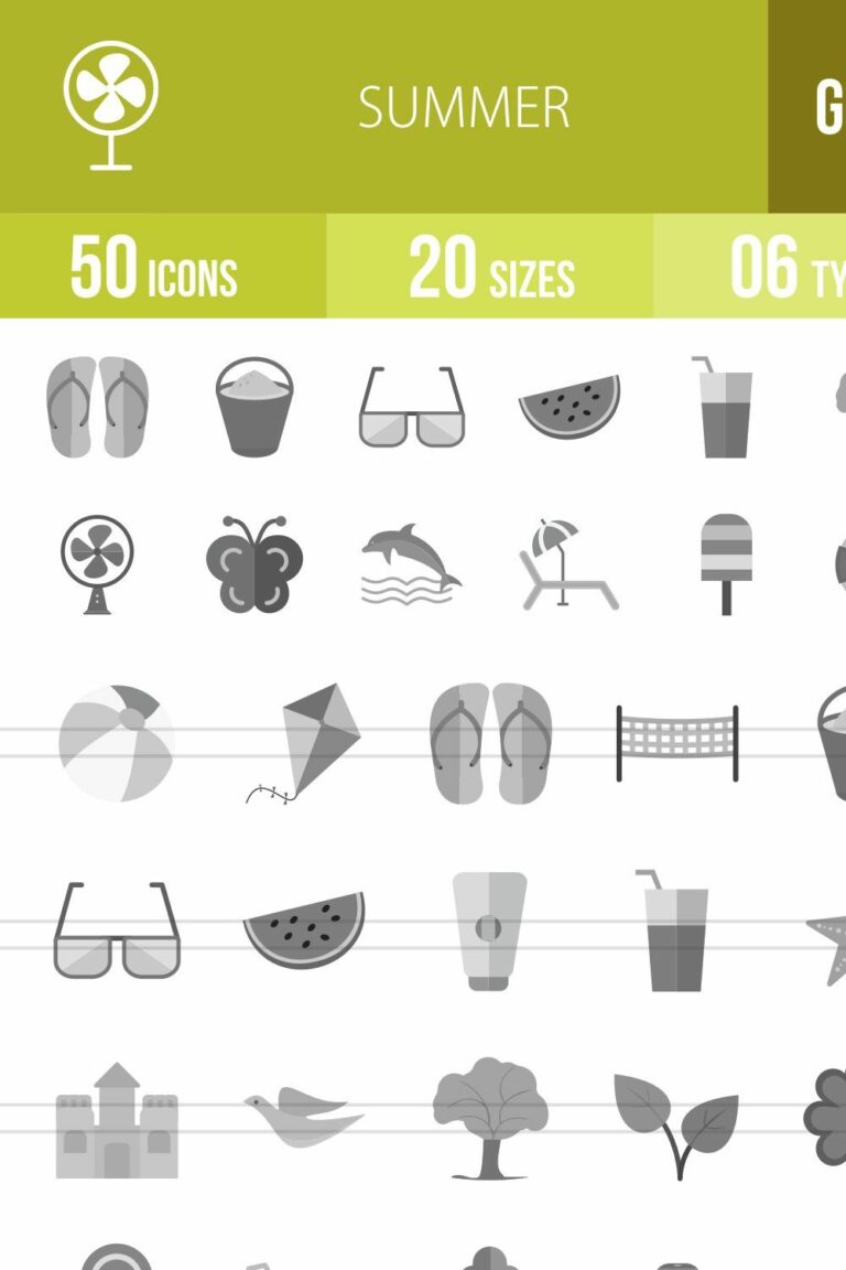 50 Summer Greyscale Icons – MasterBundles