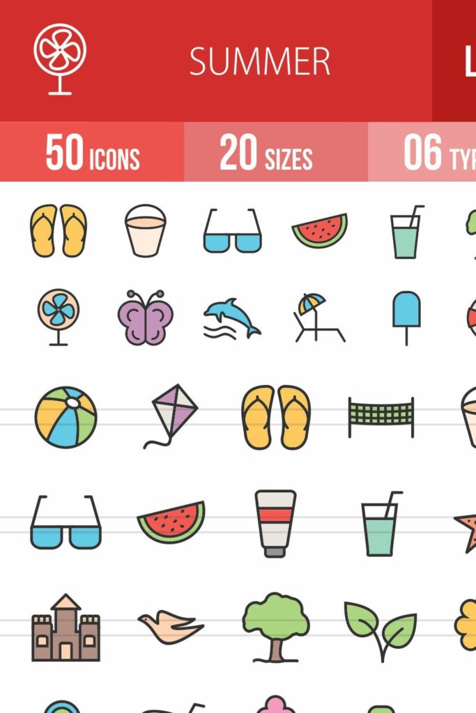 50 Summer Line Filled Icons – MasterBundles