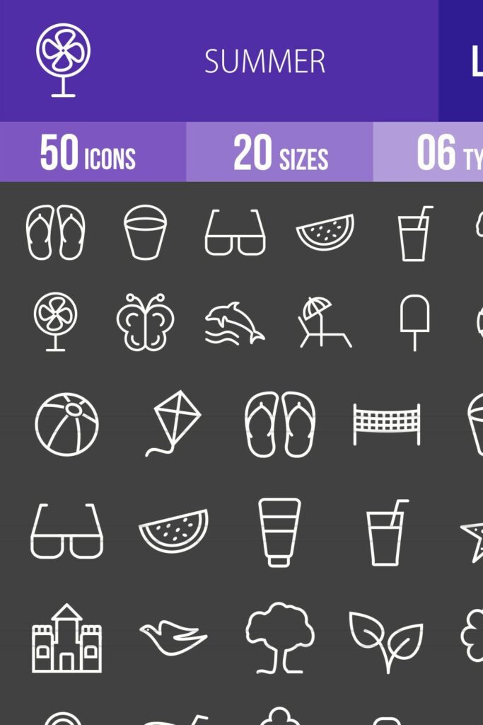 50 Summer Line Inverted Icons – MasterBundles