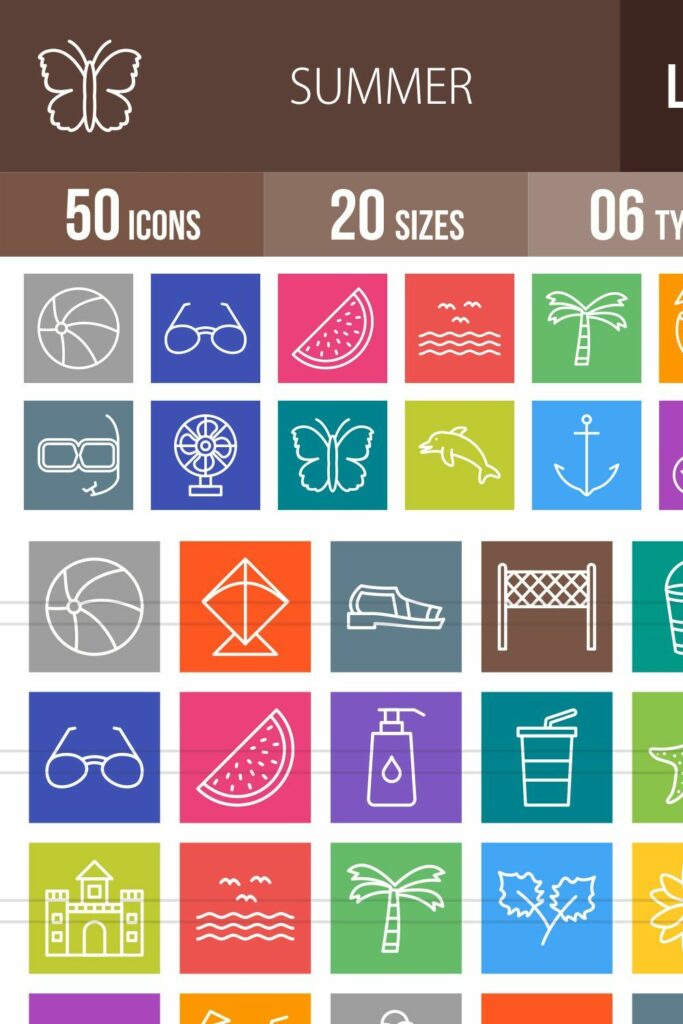 50 Summer Line Multicolor Icons – MasterBundles