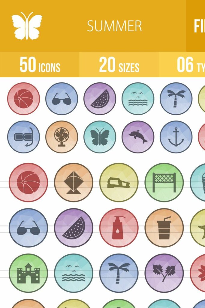 50 Summer Low Poly Icons – MasterBundles