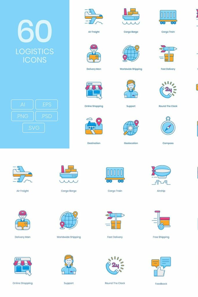 60 Logistics Icons – MasterBundles