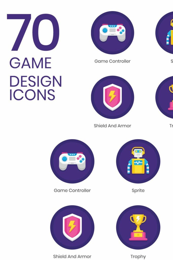 70 Game Design Icons - Orchid Series – MasterBundles