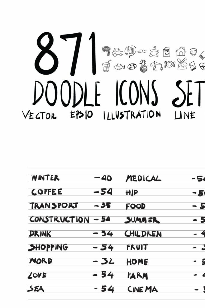 871 Hand Draw doodle icons set – MasterBundles